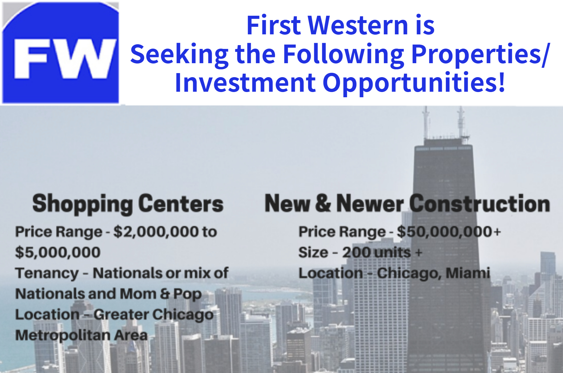 First Western WANTED- Multifamily, Retail, and Land - First Western ...